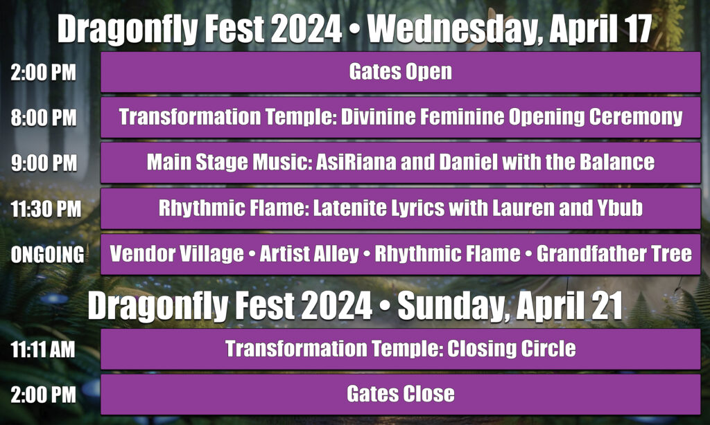 Dragonfly Fest 2024 Schedule and Map - Unique Mindful Events